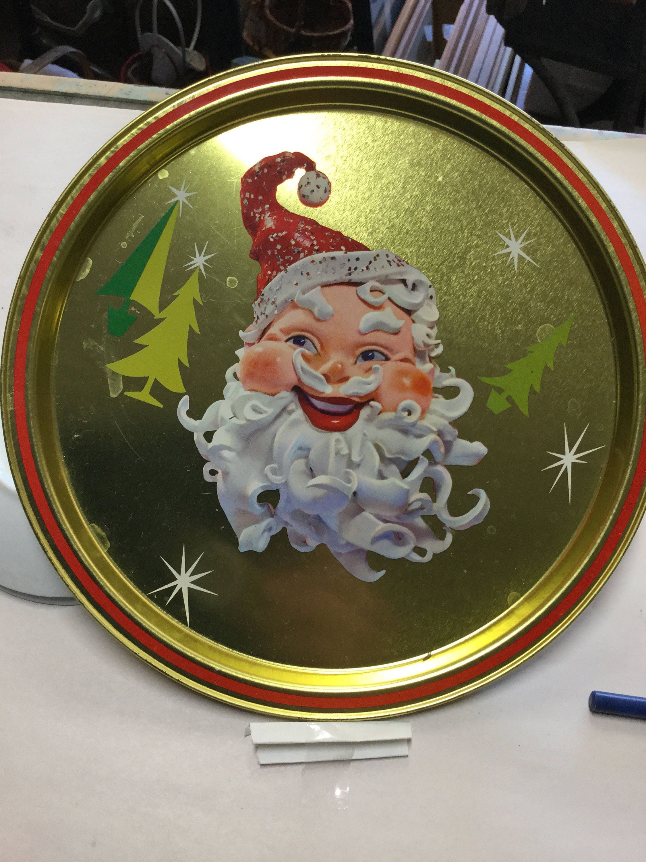 Vintage Santa Tin Platter - Etsy