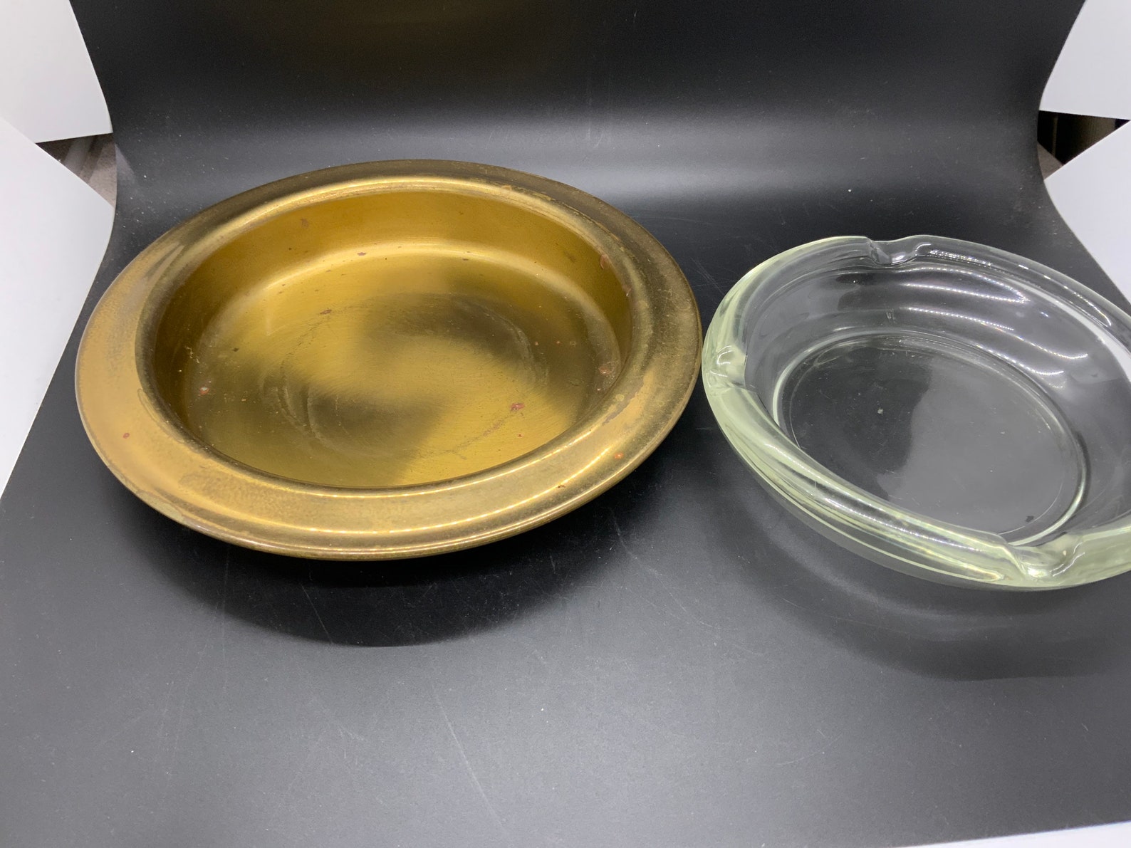Vintage Metal Ashtray With Glass Insert - Etsy