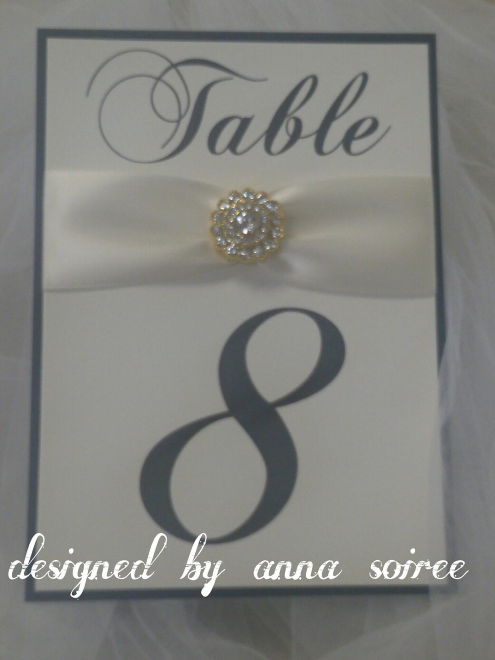 Elegant Double Layer Table Numbers With Ribbon and Rhinestone Brooche ...