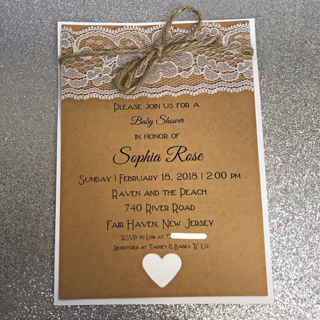 RUSTIC LACE INVITATIONS With Twine or Ribbon- Customize for Weddings ...