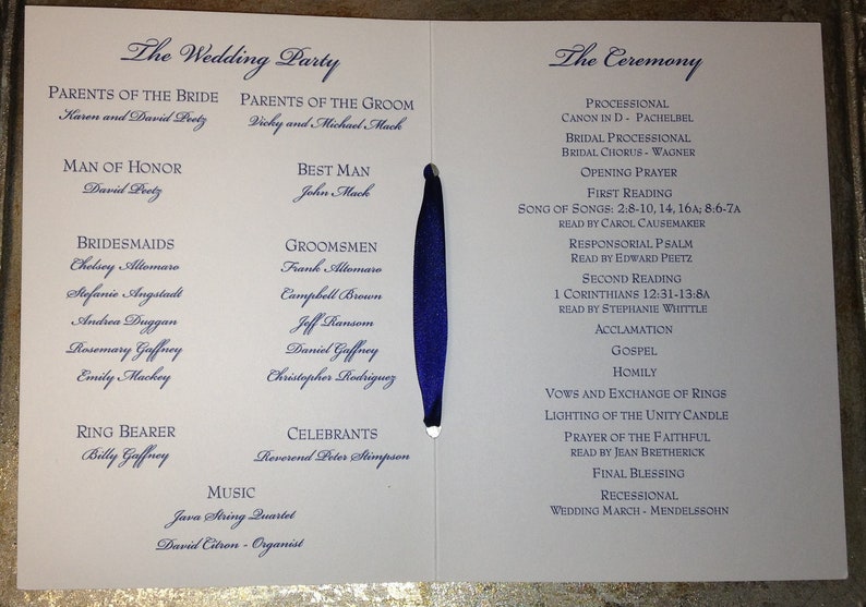 Wedding Ceremony Programs Folded With Ribbon Personalized Color and ...