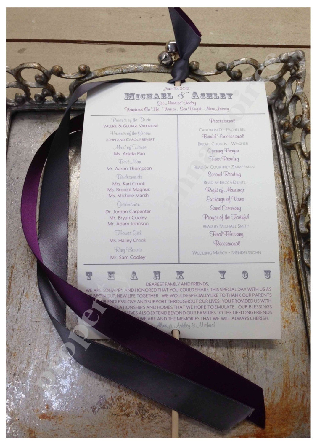 WEDDING CEREMONY PROGRAMS With Ribbon Wand Attached Customized for Any ...
