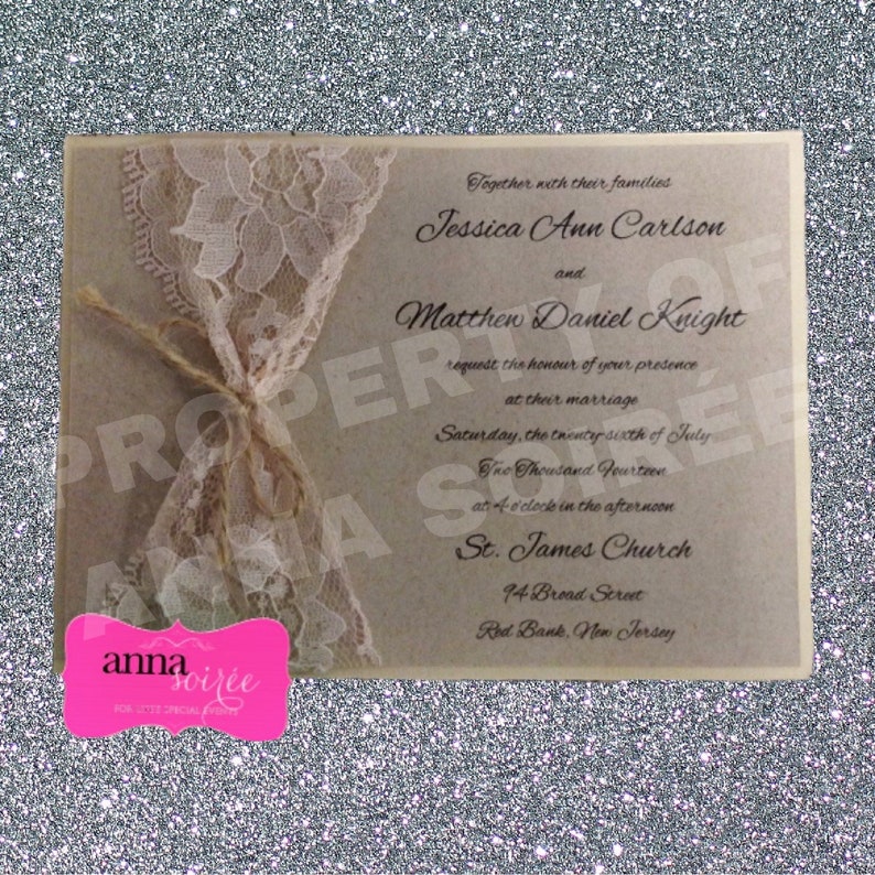 RUSTIC LACE INVITATIONS With Twine or Ribbon- Customize for Weddings ...