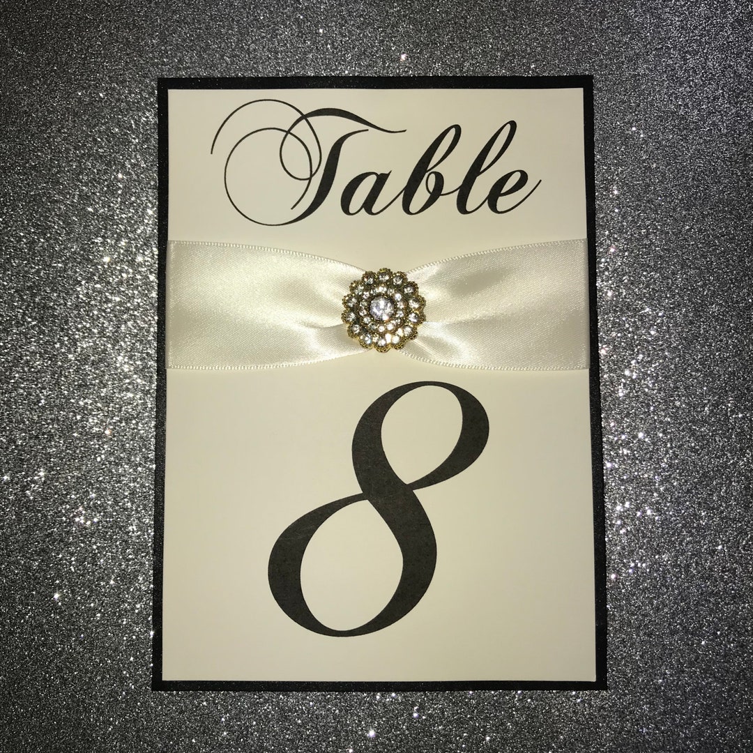 Elegant Double Layer Table Numbers With Ribbon and Rhinestone Brooche ...