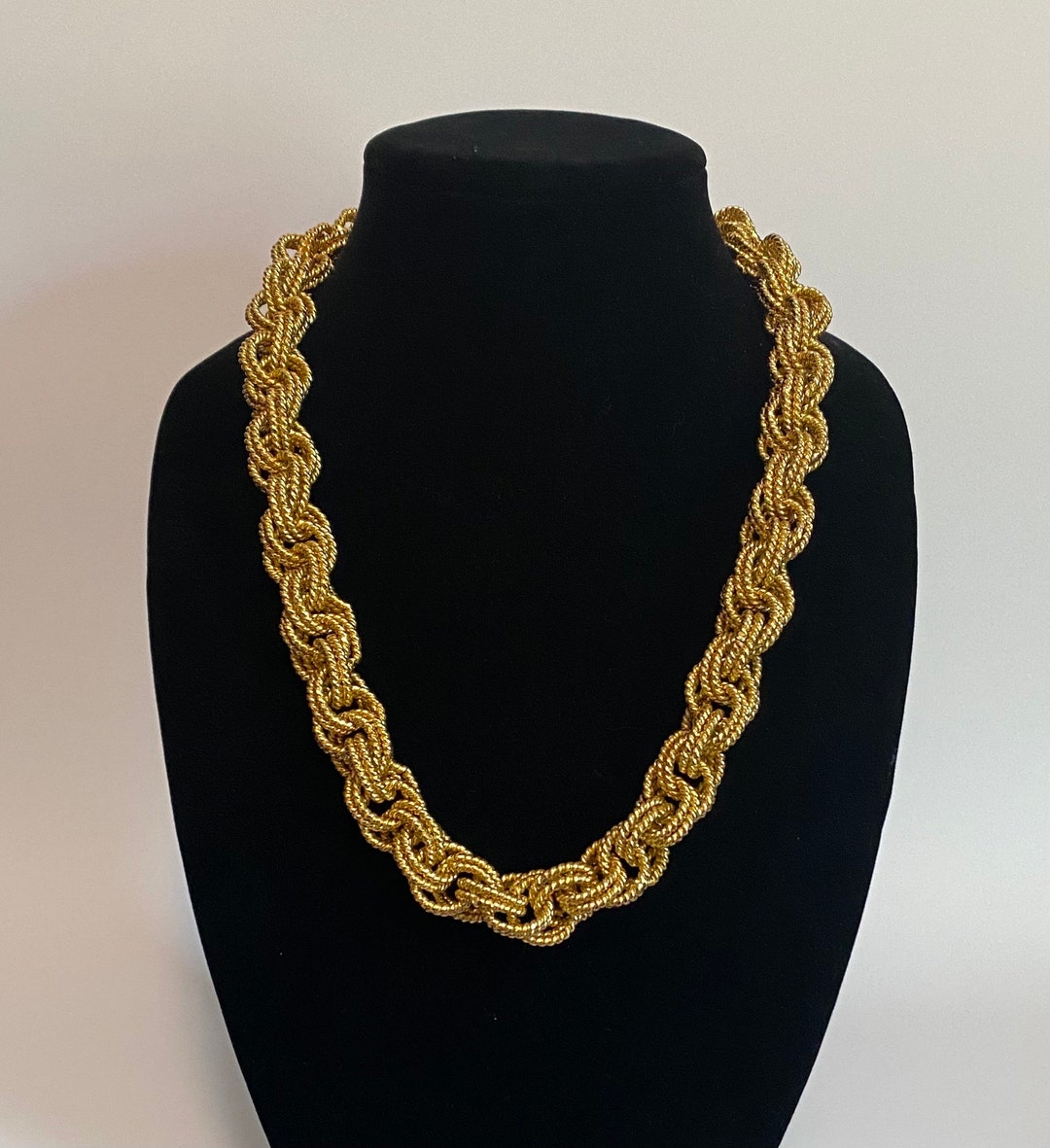 Vintage ANNE KLEIN Xtra Wide Woven Gold Tone Textured Curb Rope Chain ...