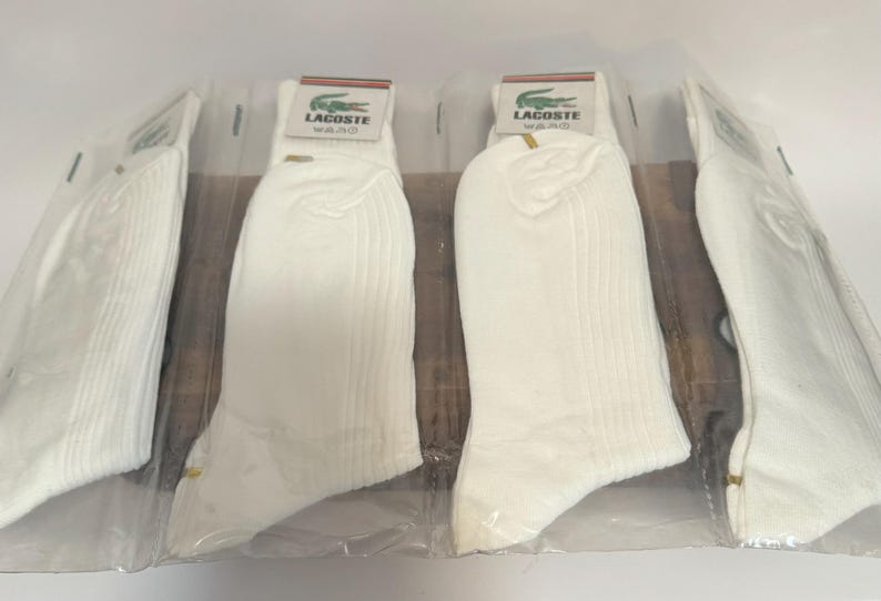 Vintage 80's La Chaussette LACOSTE 4 Pairs of White Men's Alligator Logo Socks Still in ...