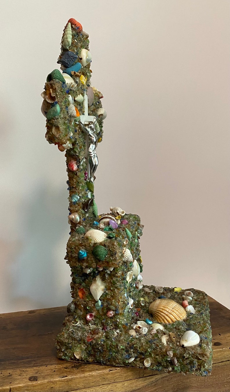 Vintage 40s 50s Tramp Folk Prison Art Handmade Sand Seashell Jesus ...