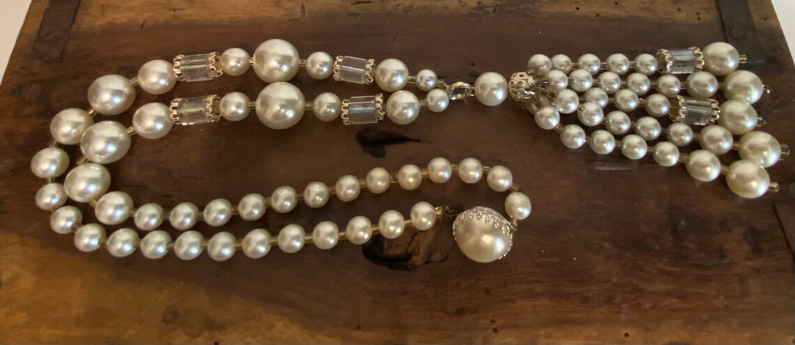 Vintage 50s 60s Married Set Faux Pearl and Cut Crystal Teardrop Tassel ...