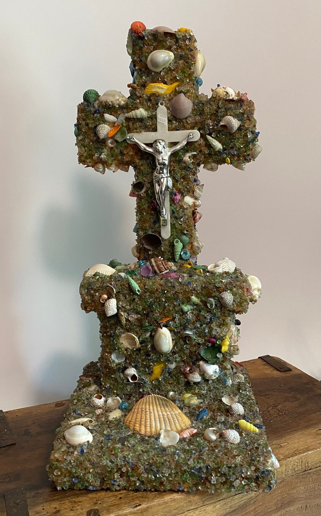 Vintage 40s 50s Tramp Folk Prison Art Handmade Sand Seashell Jesus ...