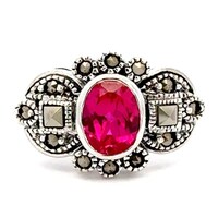 JUDITH JACK RING Sterling Silver Marcasite Black Onyx Band Ring Sz 9 ...