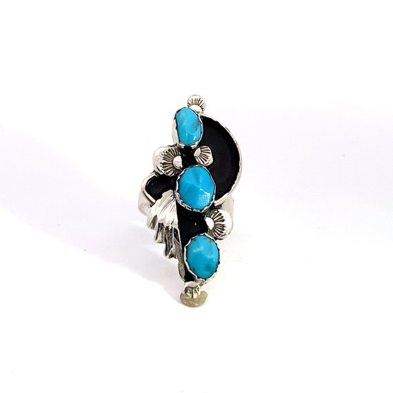 Sterling Silver Turquoise Ring Black Antiquing Elongated Etsy