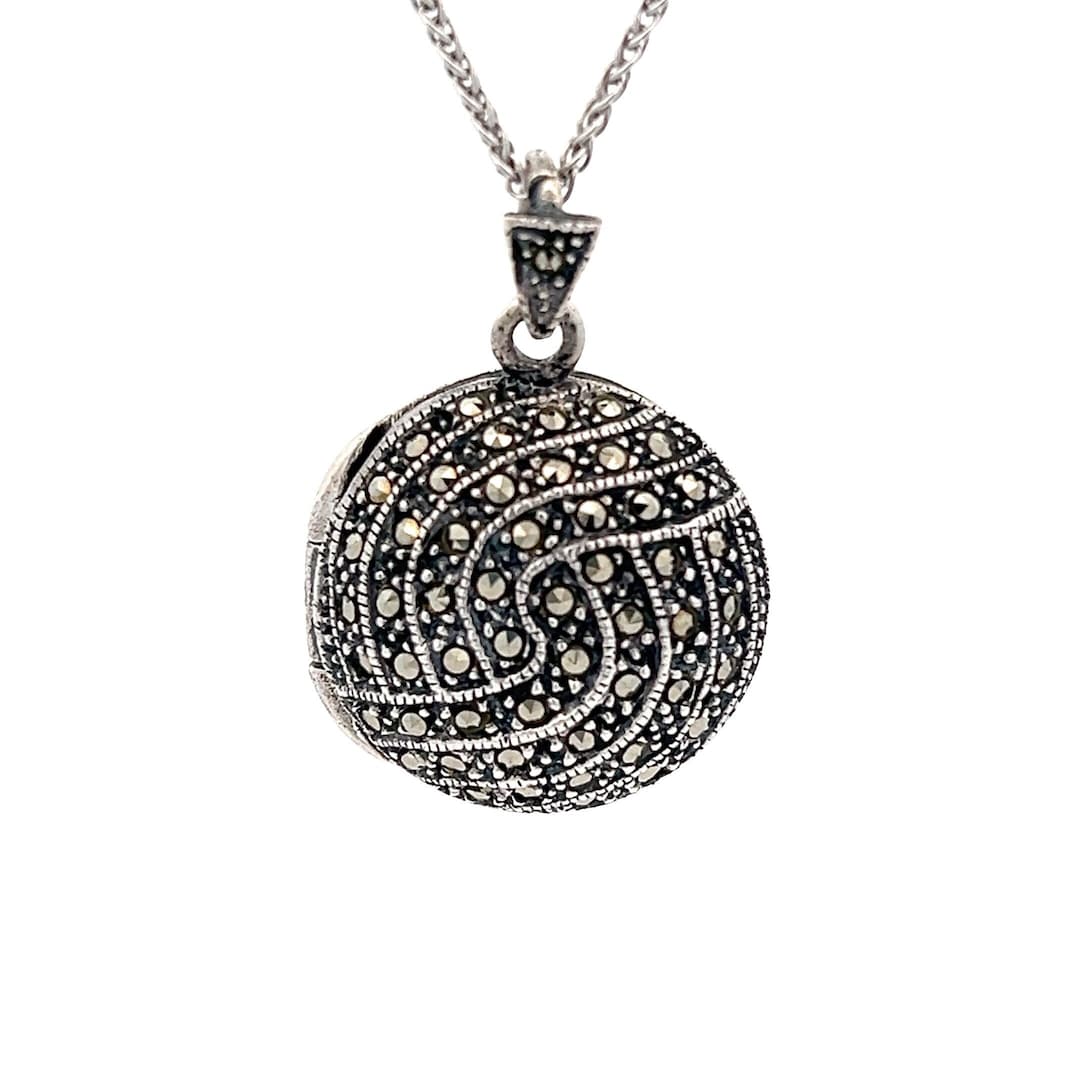 Sterling Silver Marcasite Locket Pendant - Swirl Design - Etsy