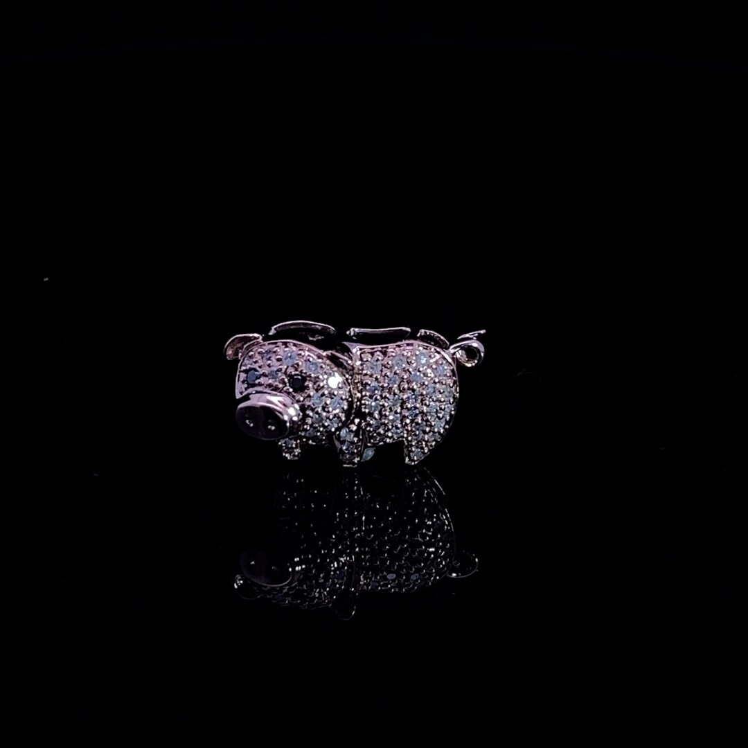 Diamond Pig Pendant 10k Rose Gold Swine Gift Idea 4-H - Etsy