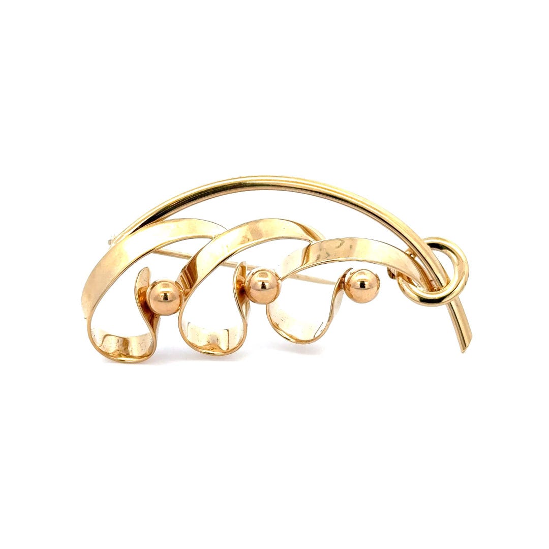 Forstner 10k Yellow Gold Brooch With Scroll Designs & Beads - Stylized ...