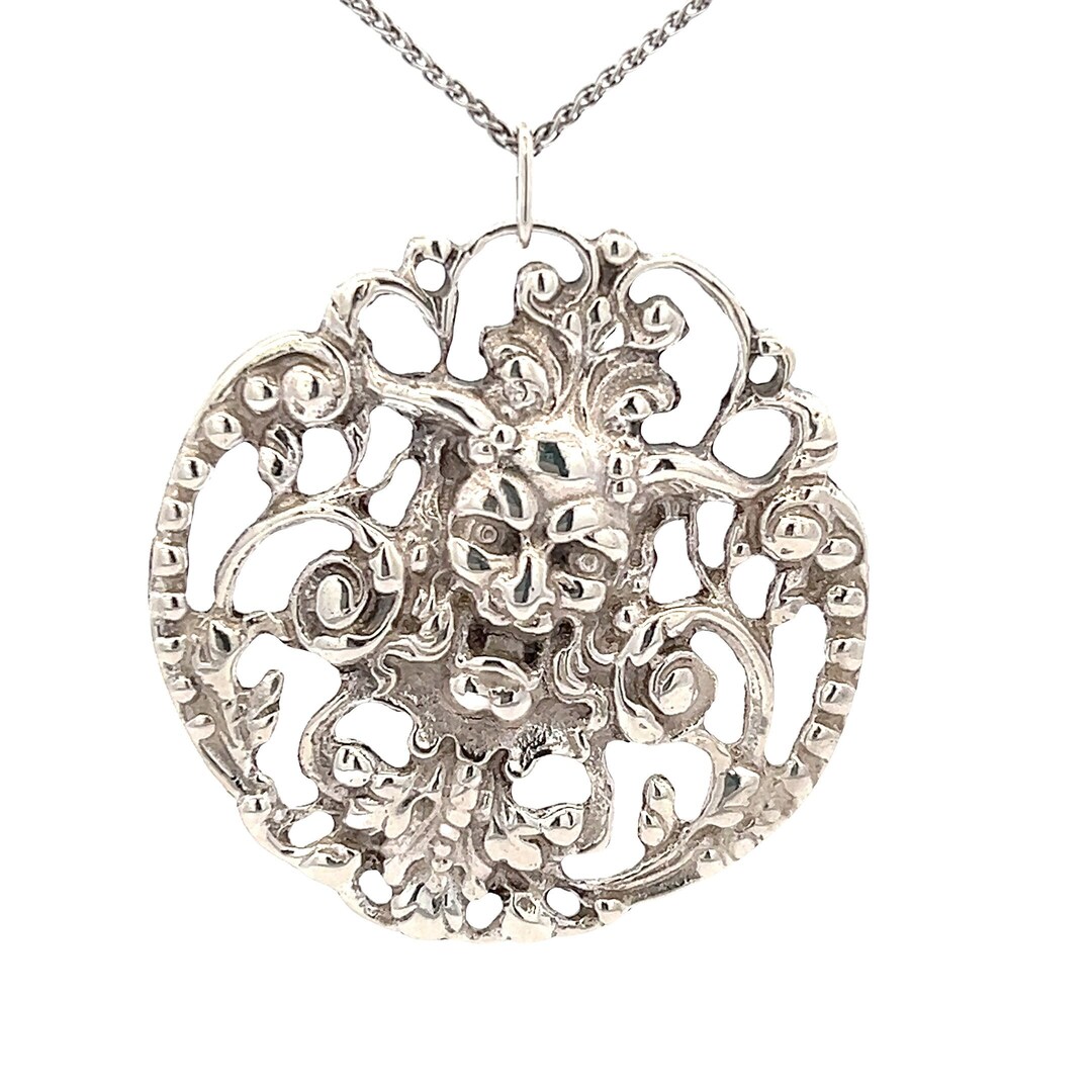 Sterling Silver Art Nouveau Gargoyle Filigree Pendant - Gothic Design ...