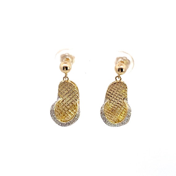 14k Yellow Gold & Diamond Flip Flop Dangle Earrings H… - Gem