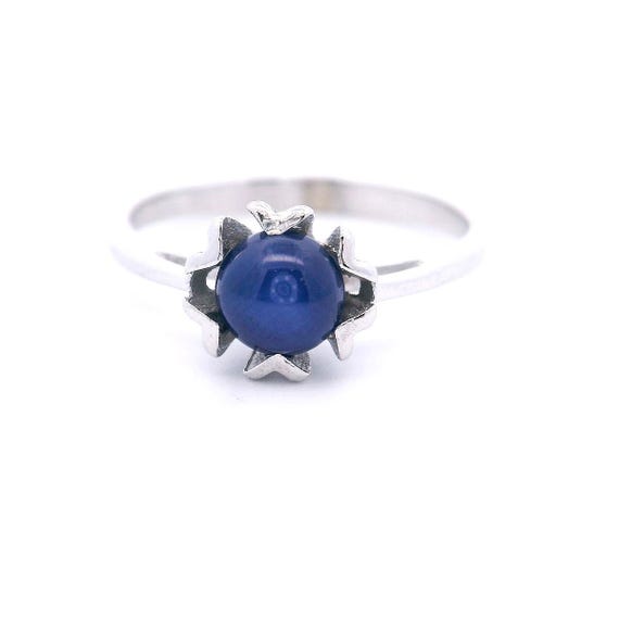 10k White Gold Round Blue Linde Star Sapphire Ring Un… - Gem