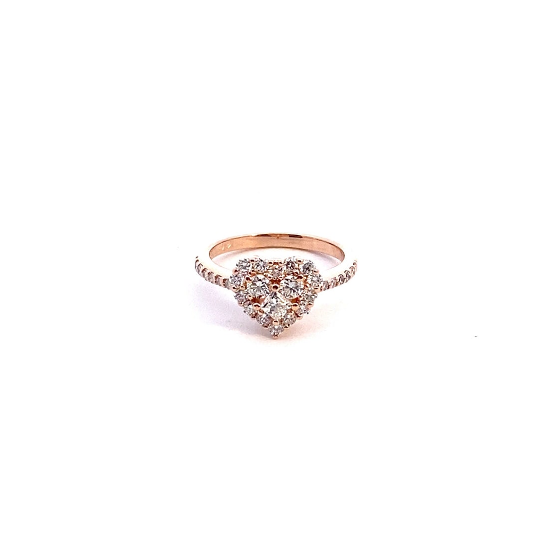 1 Carat Diamond Effy Heart Ring 14k Rose Gold Cluster Halo Engagement ...