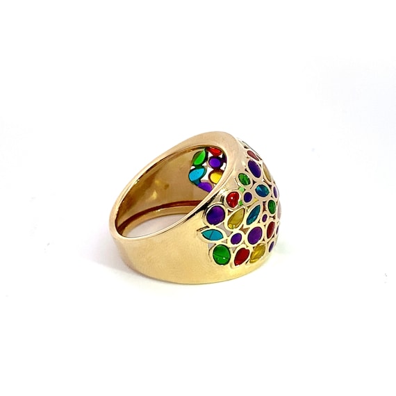 14k Yellow Gold Stained Glass Dome Ring - Gem