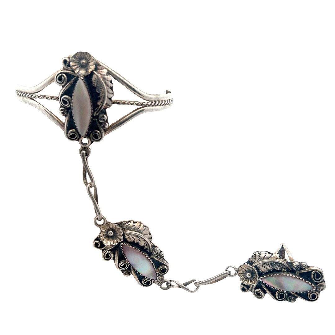 Harry B Yazzie Navajo Sterling Silver Mother of Pearl Bracelet & Ring ...