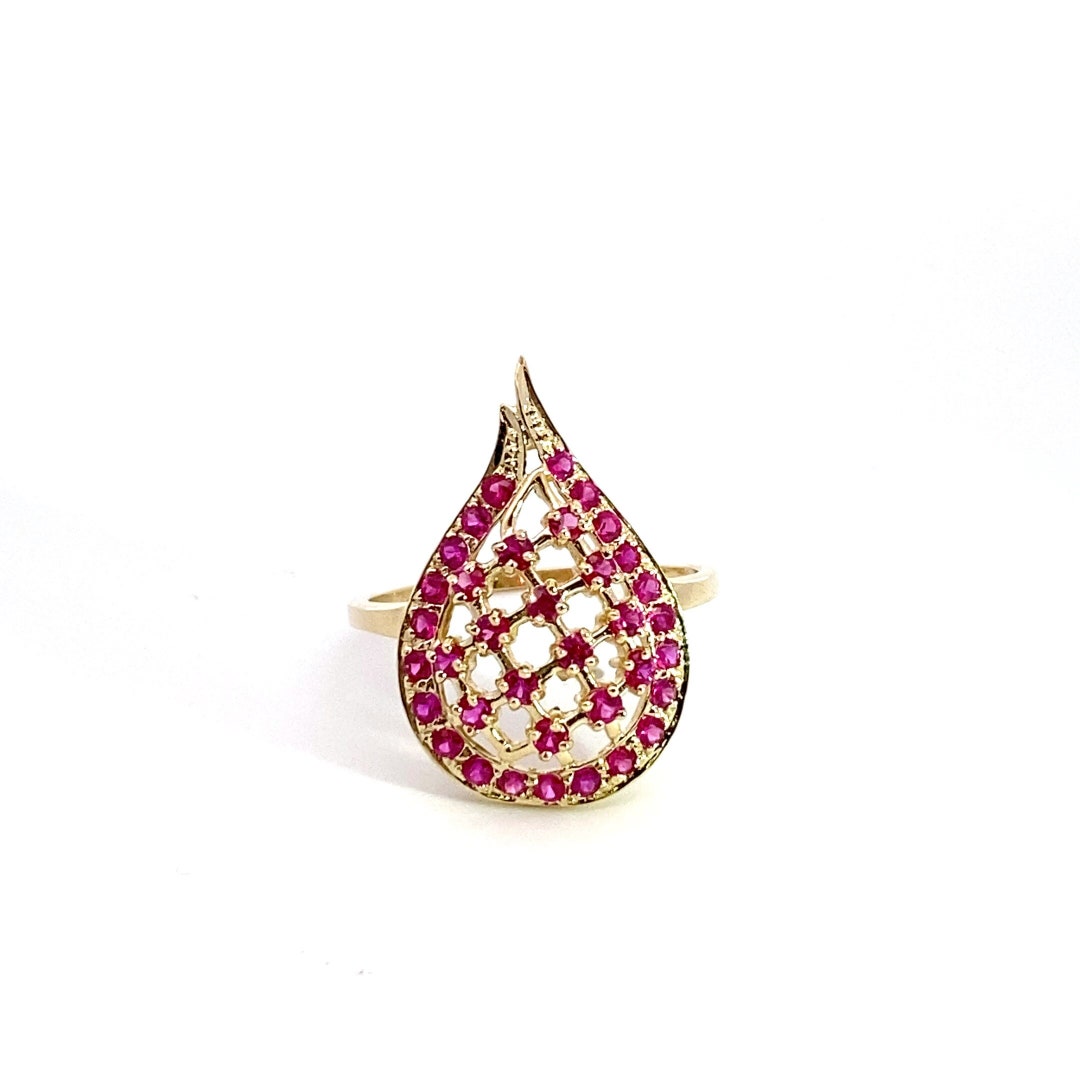 Ruby Tear Drop Ring 10k Yellow Gold - Etsy