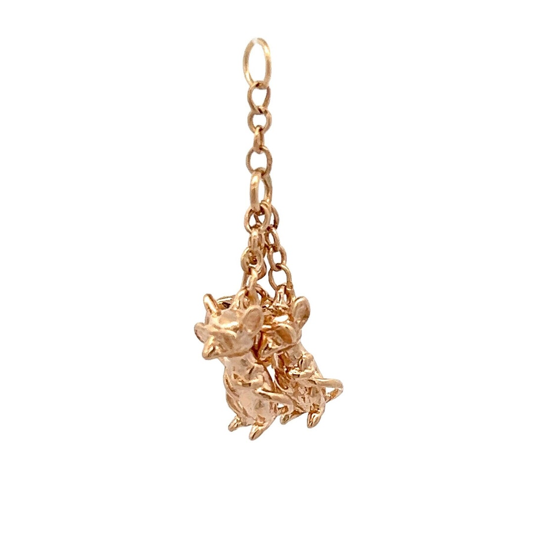 14k Yellow Gold Mice & Heart Dangle Charm Pendant - Etsy