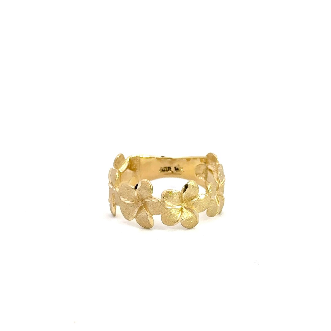 Plumeria Flower Ring 14k Yellow Gold Band Floral Wedding Bridal Hawaii ...