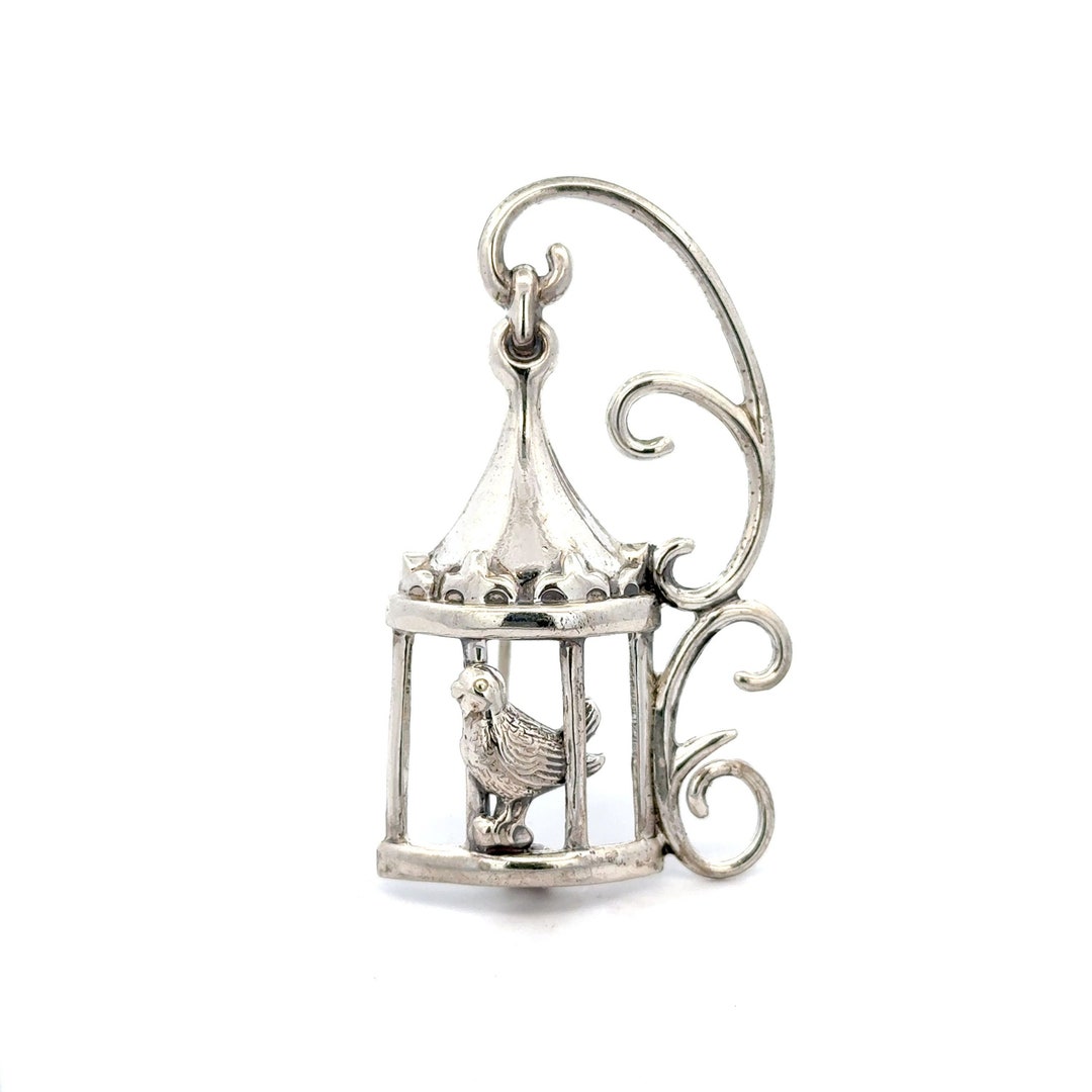 Signed Lang Sterling Silver Bird Cage Brooch Pin - Etsy