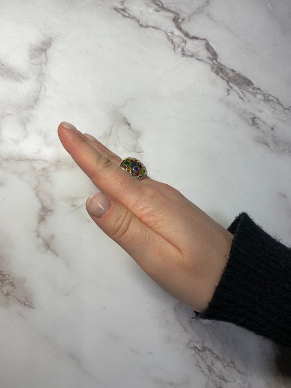 14k Yellow Gold Stained Glass Dome Ring - Gem