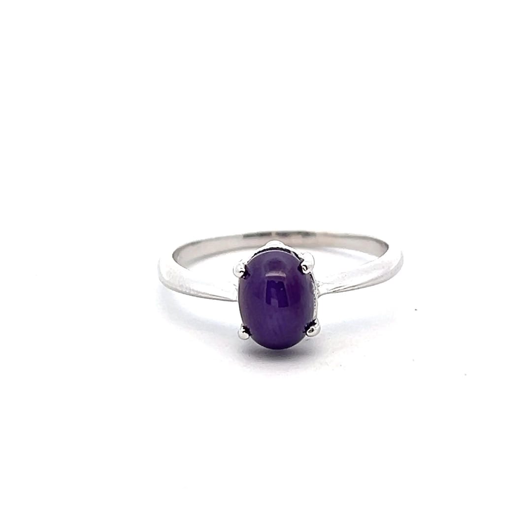 14K White Gold Purple Star Sapphire Ring: Oval Solitaire - Etsy