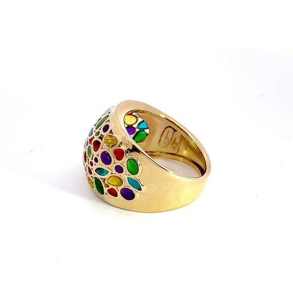 14k Yellow Gold Stained Glass Dome Ring - Gem