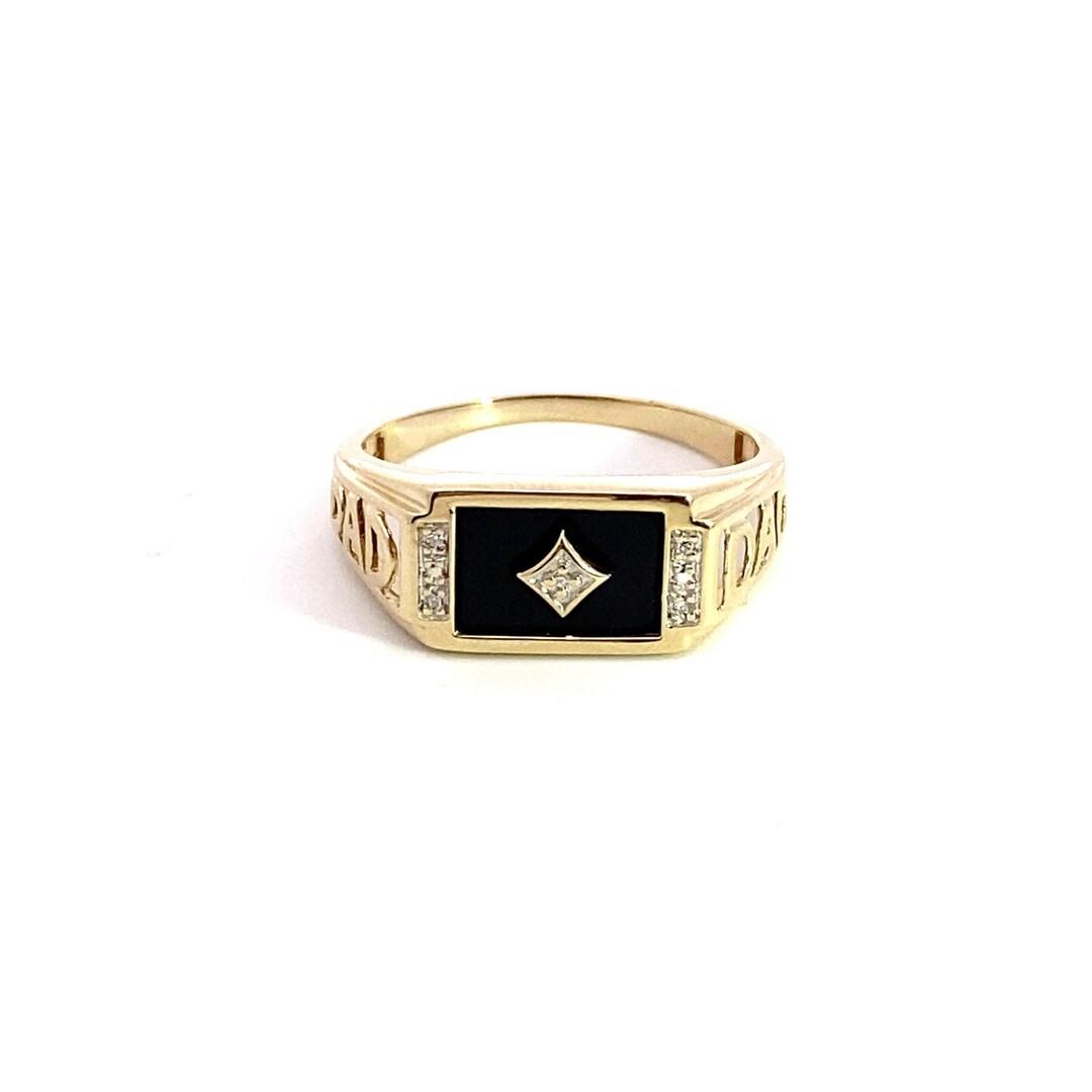 Onyx & Diamond "dad" 10k Yellow Gold Men's Ring Signet - Etsy