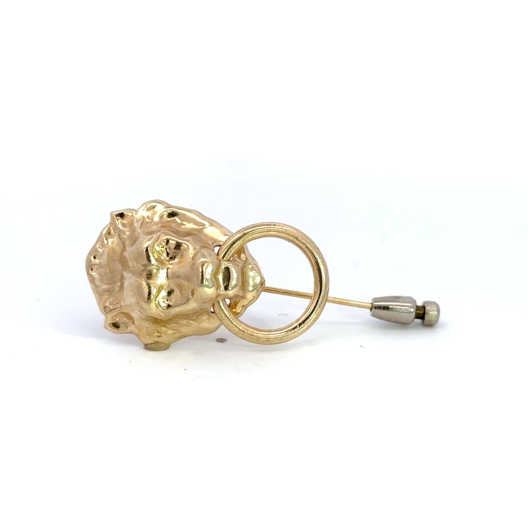 Vintage Art Nouveau 14k Yellow Gold Lion Head Door Knocker Stick Pin ...