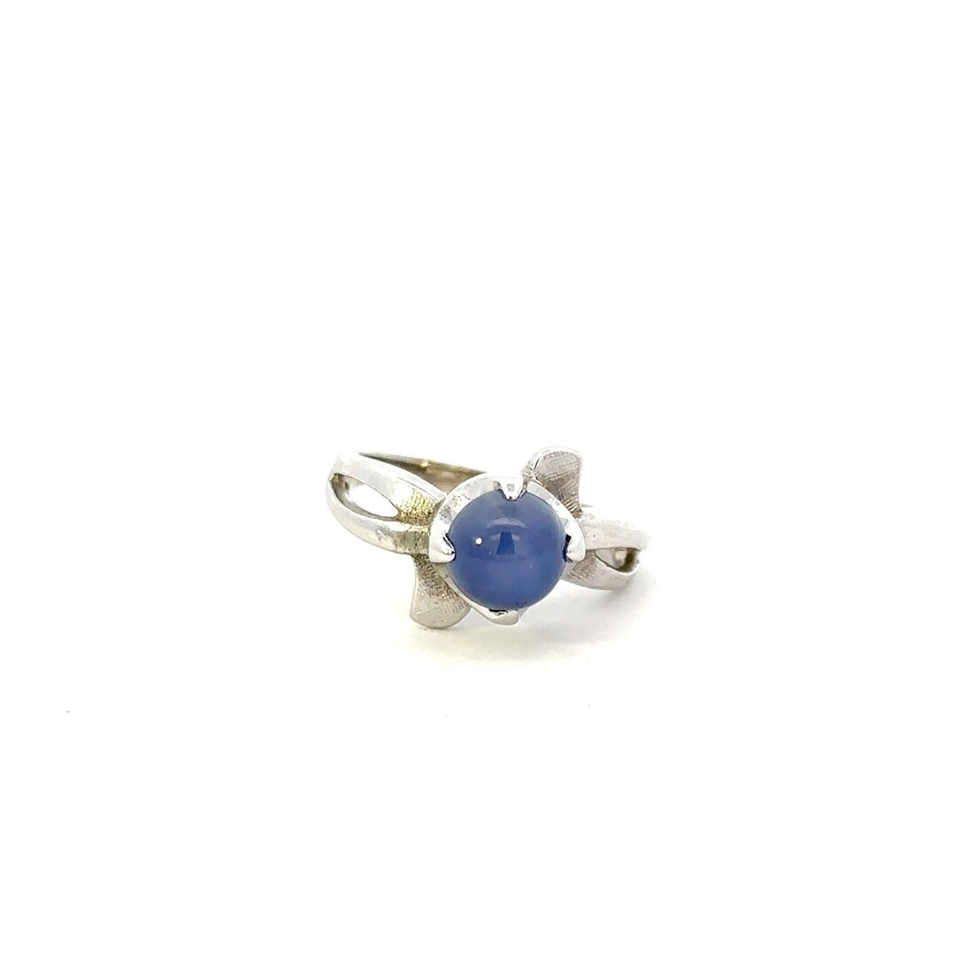 Blue Linde Star Sapphire Ring 10k White Gold Bypass September Birth ...