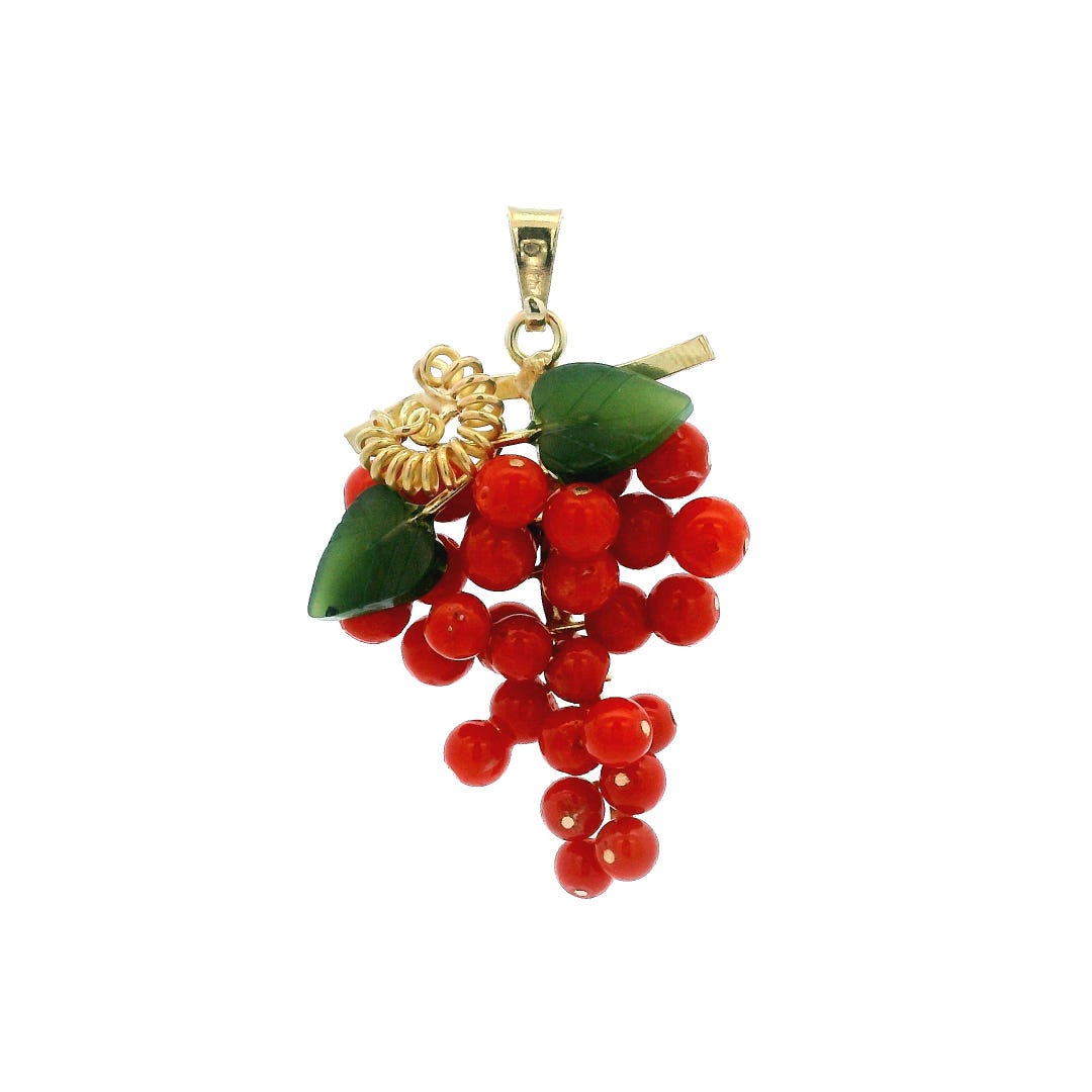 Gold Jade & Coral Grape Pendant - Etsy