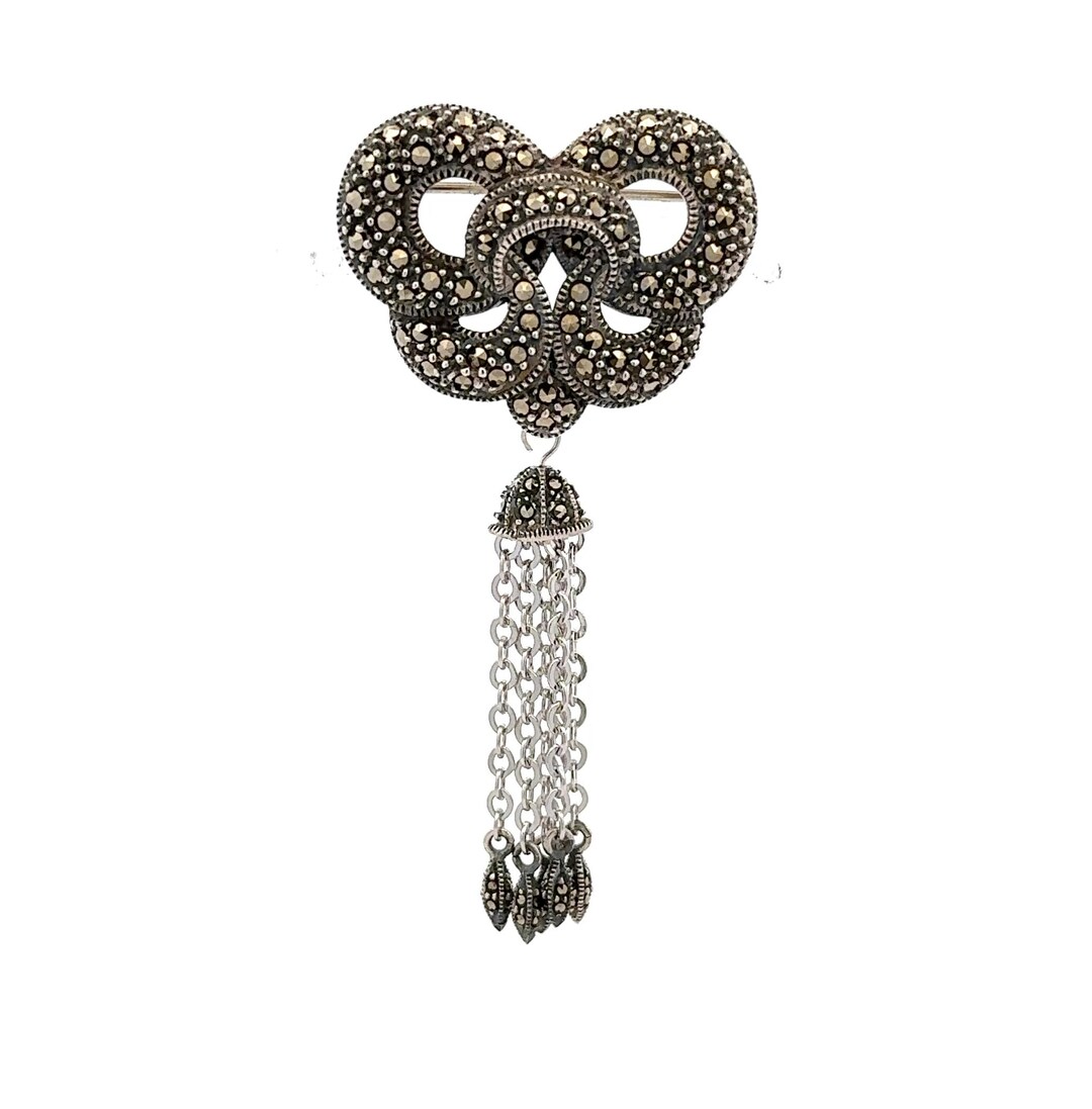 Judith Jack Marcasite Brooch Knot With Tassels Sterling Silver Vintage ...