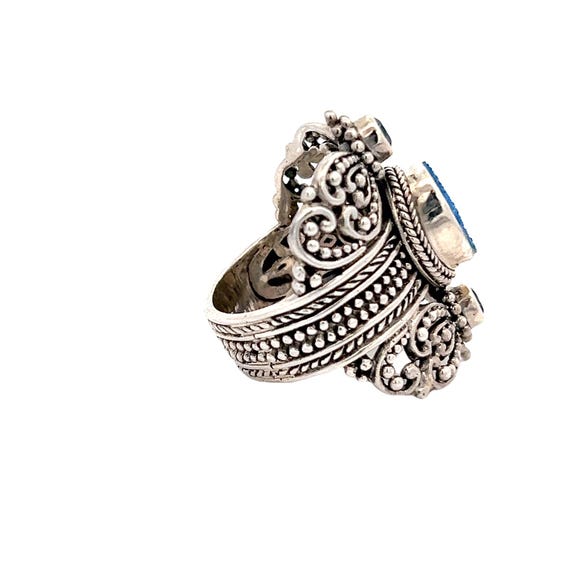 Sarda Sterling Silver Druzy Ring: Blue Topaz Beaded B… - Gem