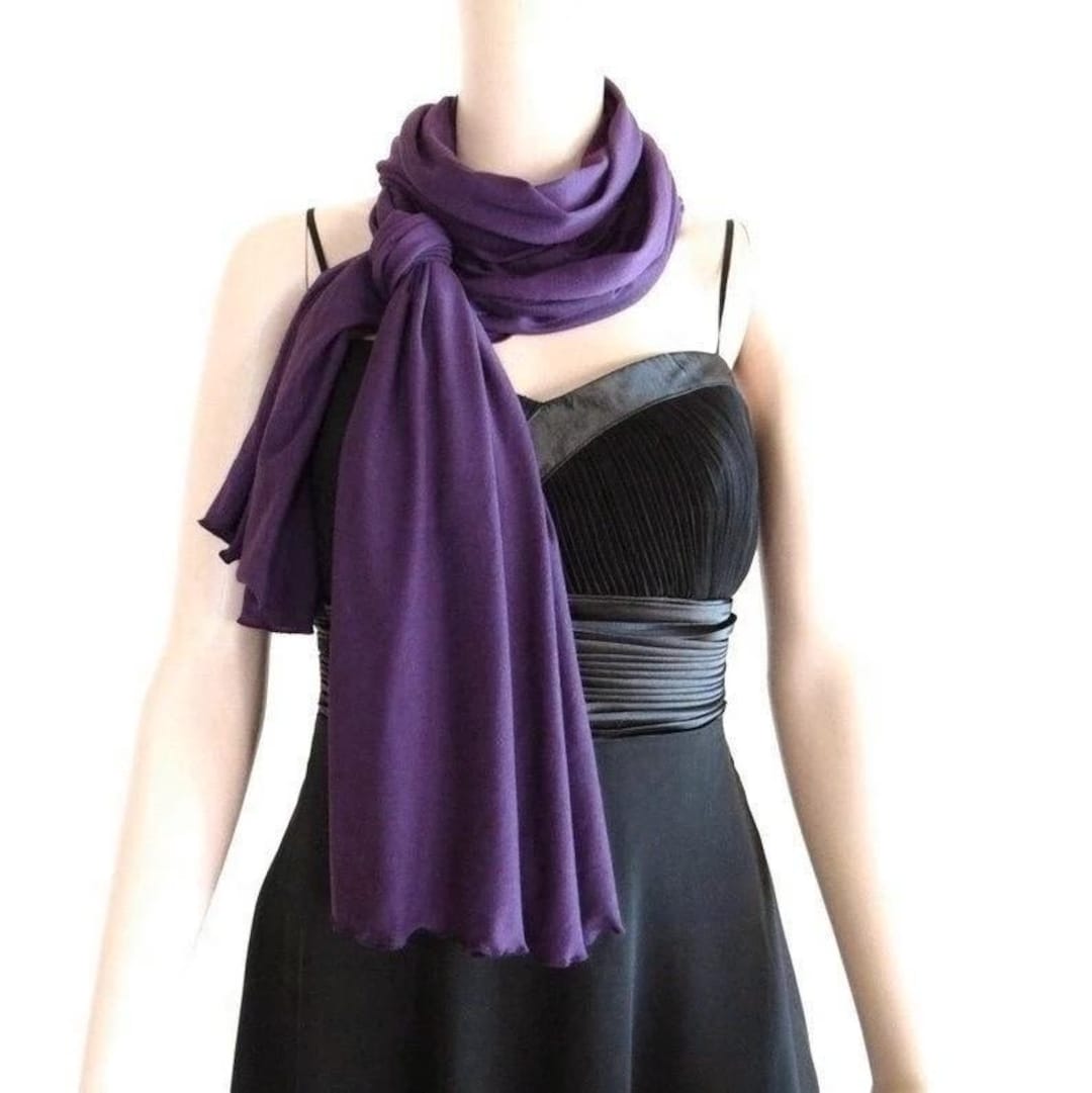 Purple Soft Cotton Spandex Shawl. Long Scarf. Purple Wrap Scarf. - Etsy