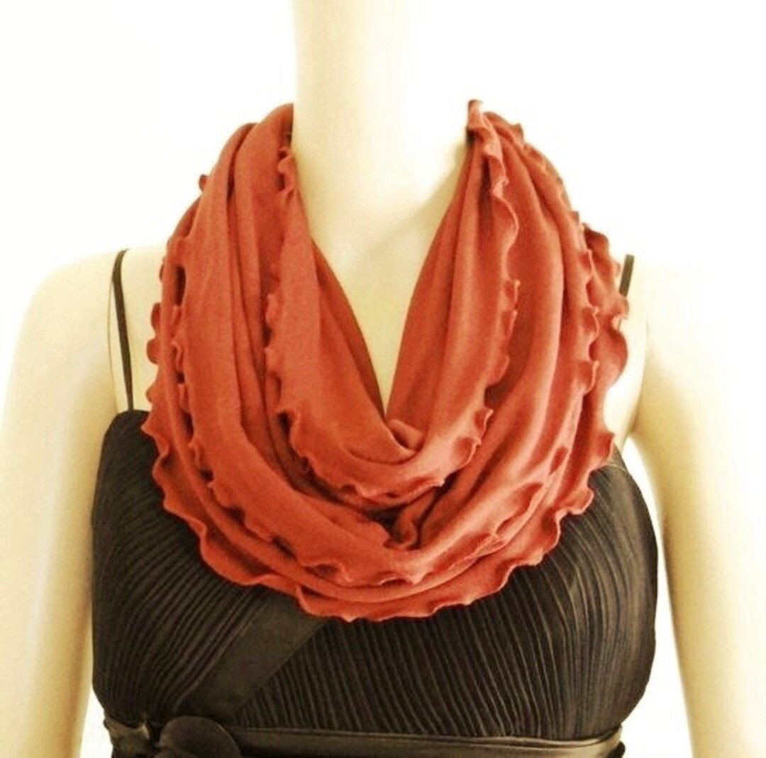 Burnt Orange Infinity Scarf. Women Scarf. Ruffle Edge Scarf. Soft ...