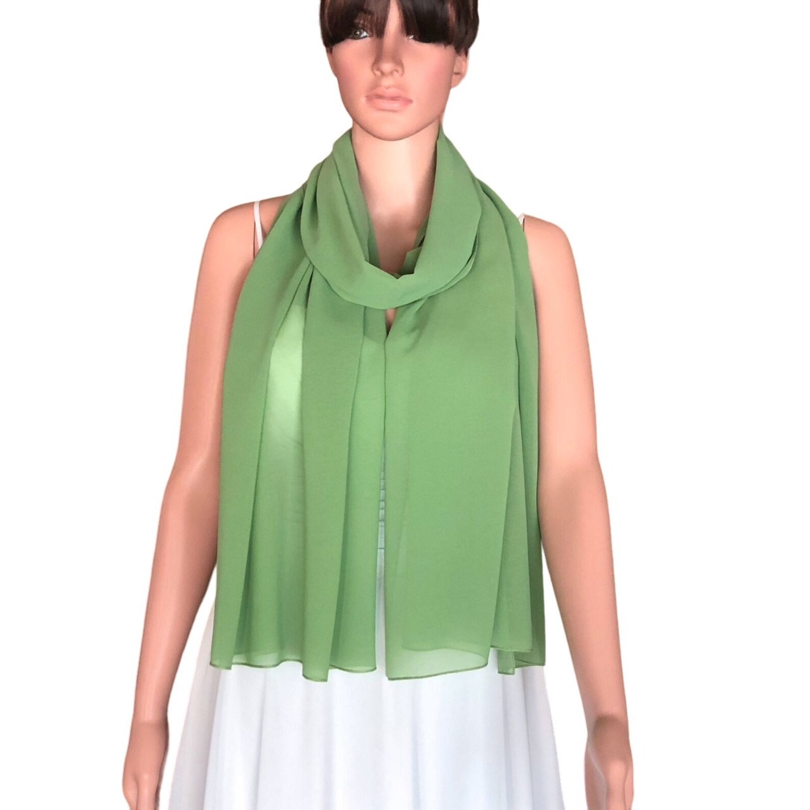 Dark Sage Green Long Scarf. Dark Sage Green Wrap Scarf. Chiffon Scarf ...