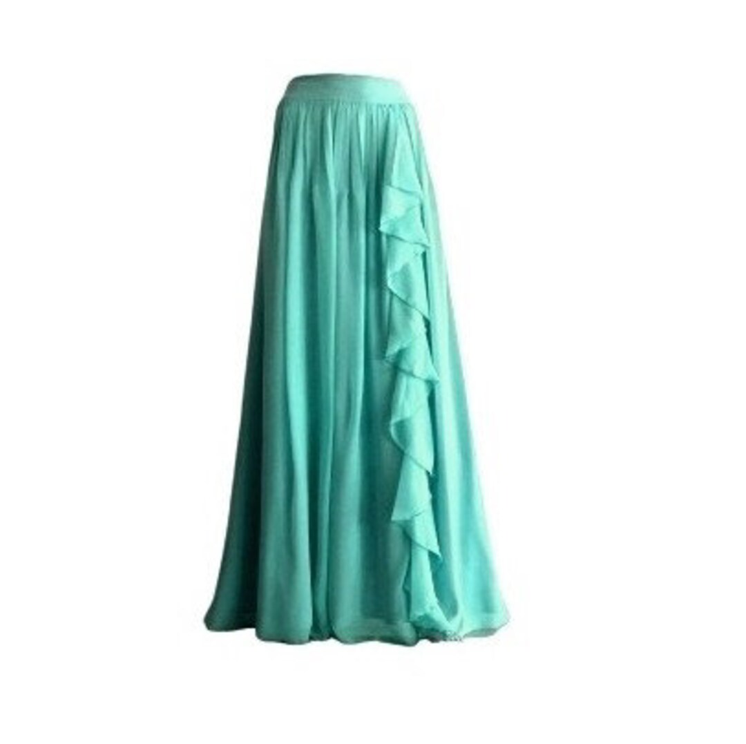 Teal Green Maxi Skirt. Teal Green Ruffle Skirt. Long Bridesmaid Skirt ...