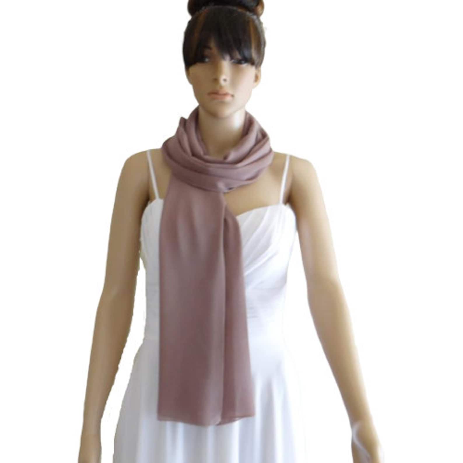 Dark Tan Long Scarf. Dark Tan Wrap Scarf. Long Chiffon Scarf. Soft Dark ...