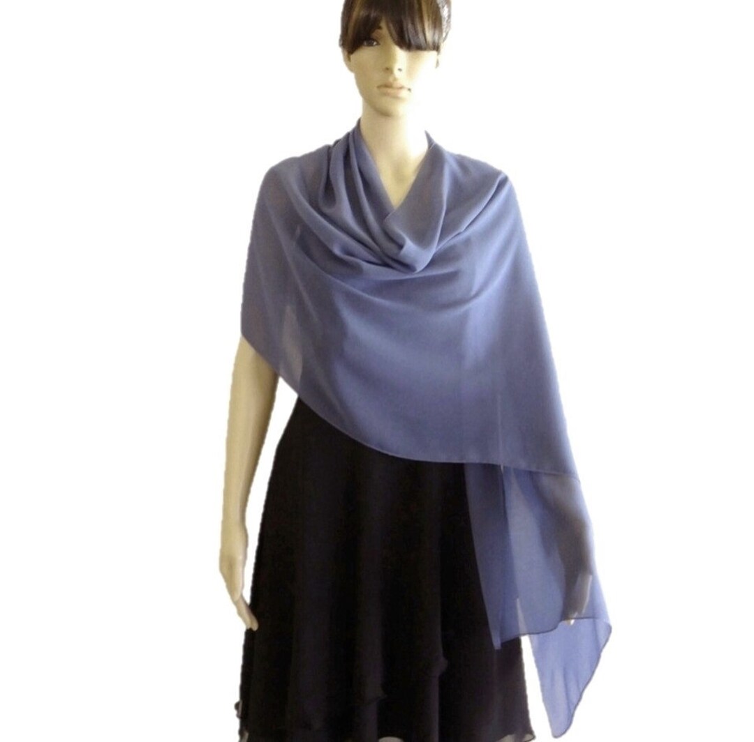 Dark Steel Blue Chiffon Shawl. Soft Chiffon Scarf. Dark Steel Blue Long ...