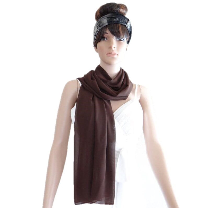 Brown Long Scarf. Brown Wrap Scarf. Chiffon Scarf. Fashion - Etsy