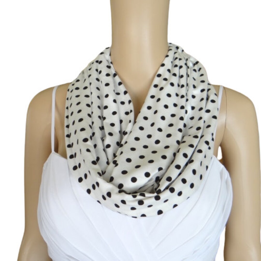 Off White and Black Polka Dot Infinity Scarf. Polka Dot Circle Scarf ...