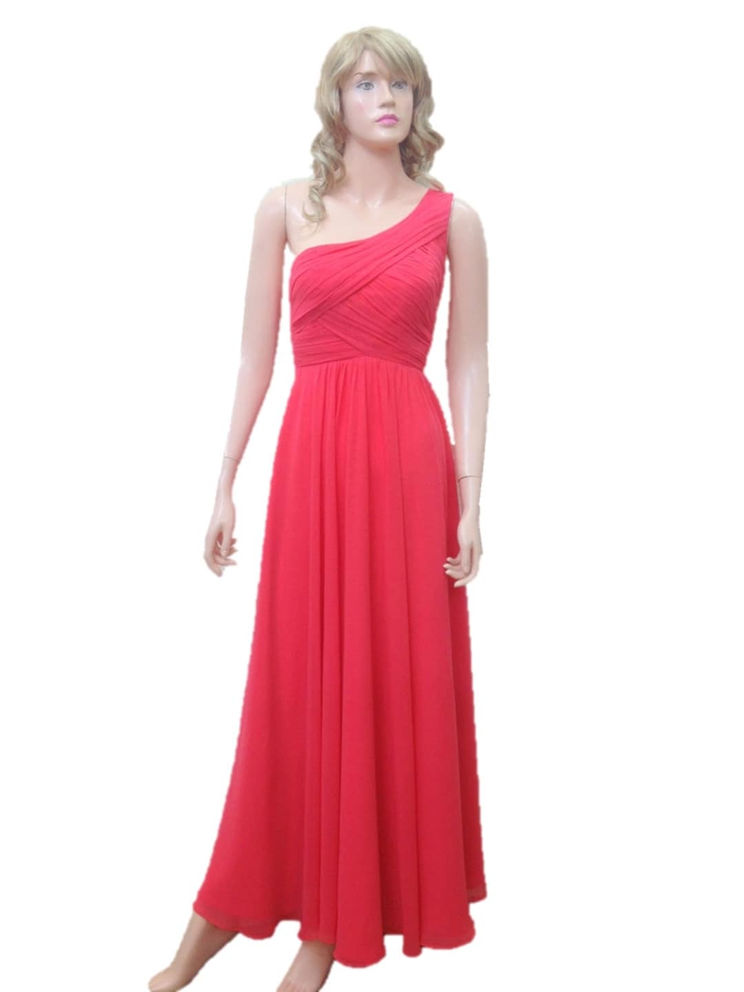 Coral Red Prom Dress. Coral Red Bridesmaid Dress. Maxi Dress. Chiffon ...