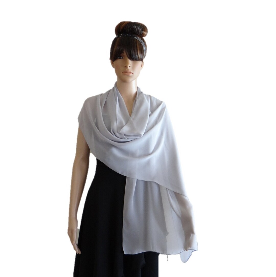 Light Grey Long Scarf. Light Grey Wrap Scarf. Long Chiffon Scarf. Light ...