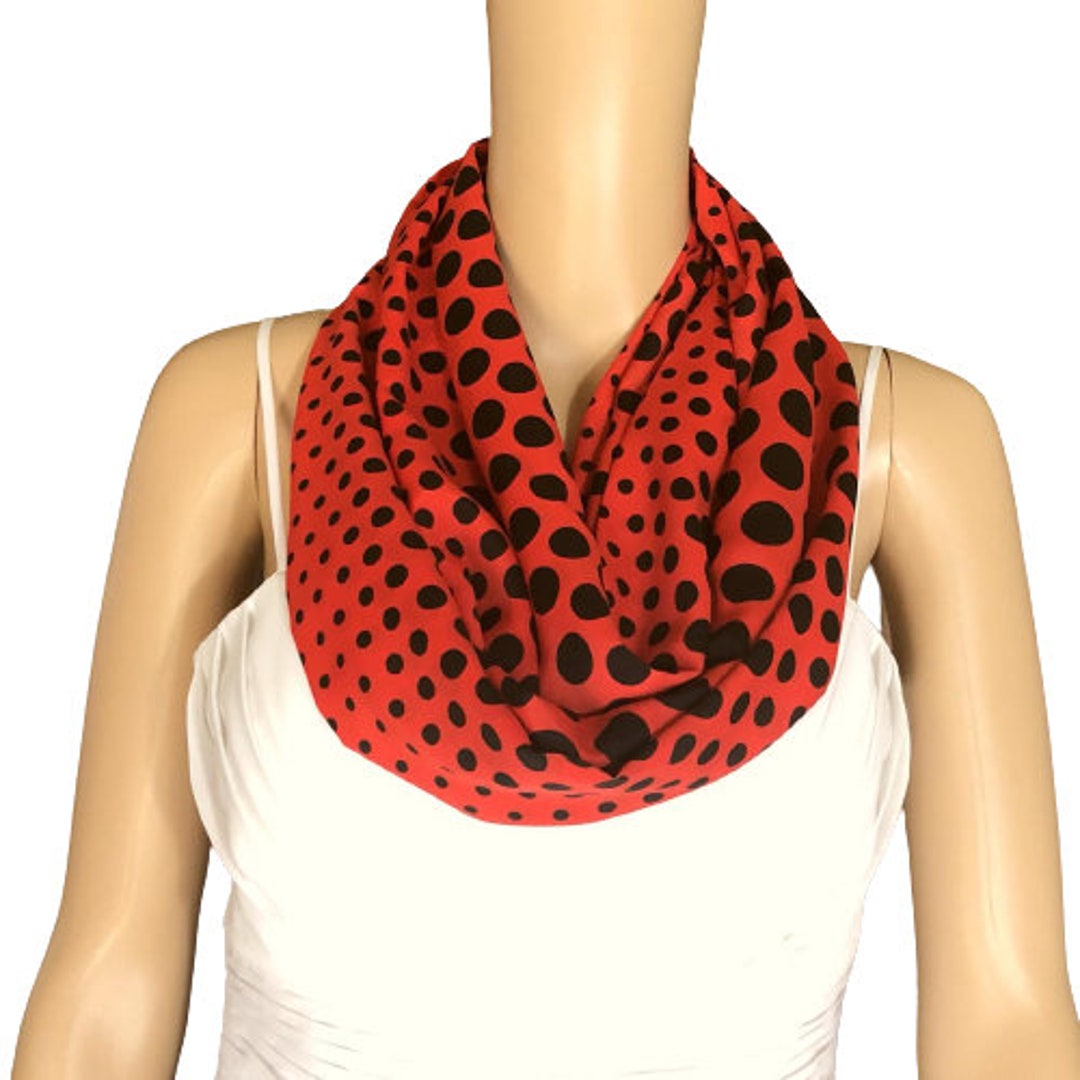 Red and Black Polka Dot Circle Scarf. Loop Scarf. Red and Black Polka ...