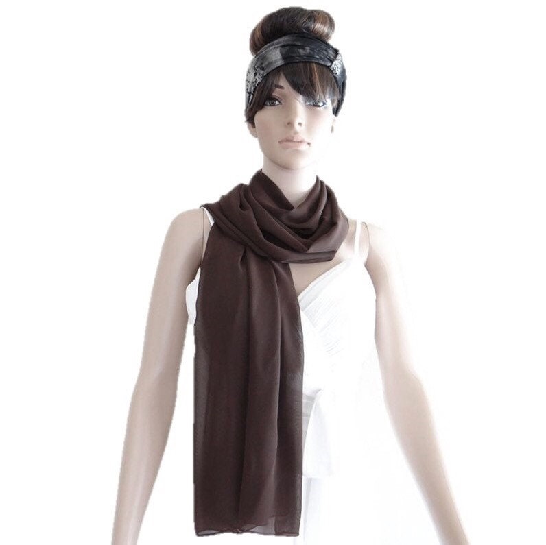 Brown Long Scarf. Brown Wrap Scarf. Chiffon Scarf. Fashion - Etsy