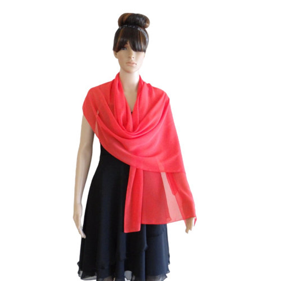 Red Orange Long Scarf. Red Orange Wrap Scarf. Soft Chiffon Scarf. Red ...